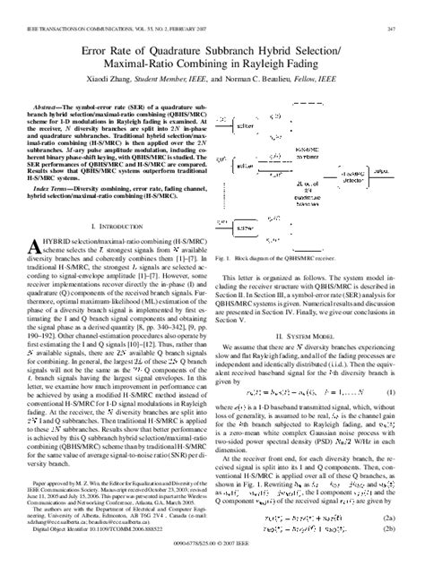 Pdf Error Rate Of Quadrature Subbranch Hybrid Selection Maximal