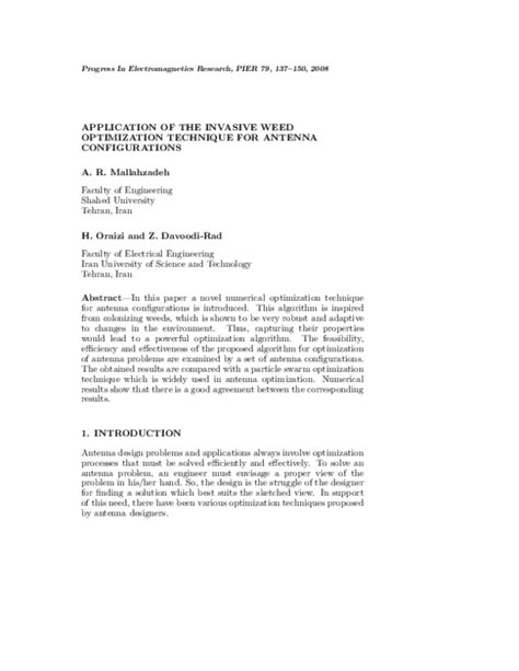 Pdf Application Of The Invasive Weed Optimization Technique For