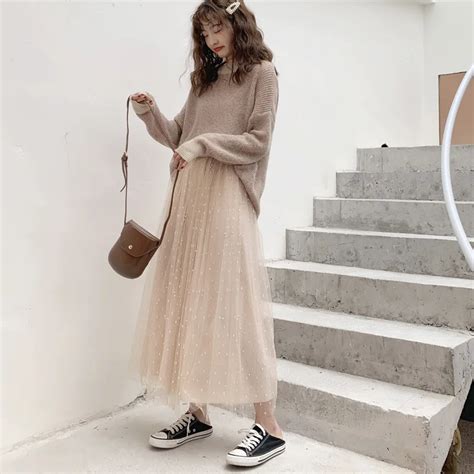 Осенне зимние женские юбки новинка Корейская фатиновая юбка украшенная бисером модная юбка в