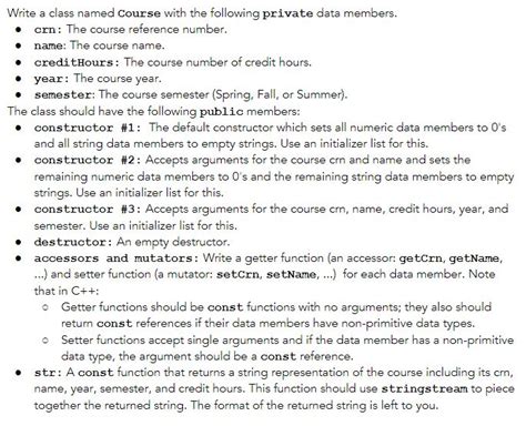 solved write a class named course with the following private