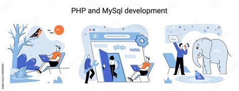 Php And Mysql Development Vector Set Database Management System Popular Open Source General