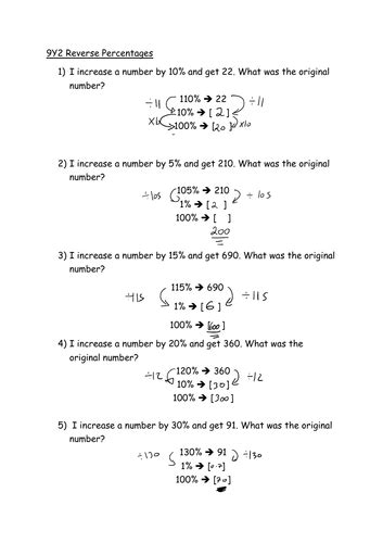 Reverse Percentage Teaching Resources