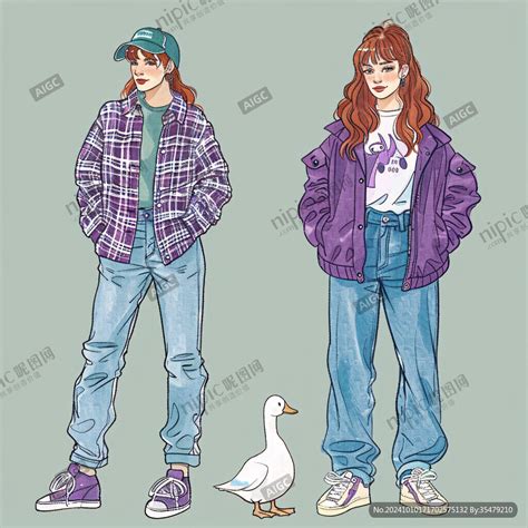 Ai创作图时尚潮流人物原创插画 服装搭配插画人物 潮流服饰插画 潮流服饰插画女孩 扁平插画人物春装 潮流人物插画 潮牌服饰插画 穿衣服插画