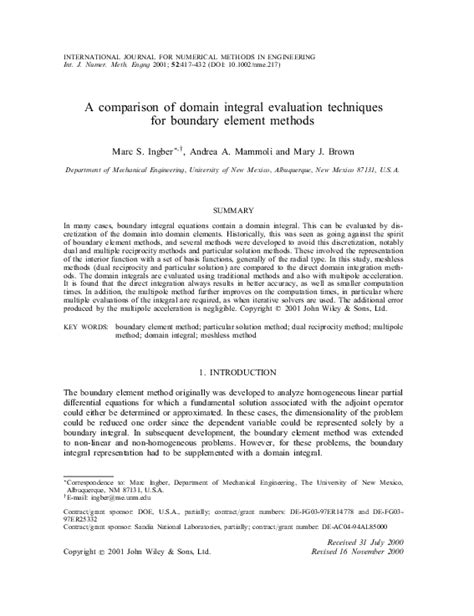 Pdf A Comparison Of Domain Integral Evaluation Techniques For Boundary Element Methods
