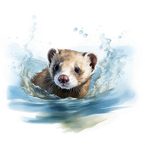 Premium AI Image Painting Of A Ferret Swimming In The Water With Bubbles Generative Ai