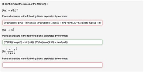 Solved 1 Point Find All The Values Of The Following 1 Chegg Com