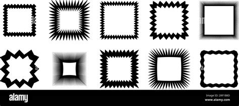 Zig Zag Edge Square Frames Collection Jagged Shapes Set Black Graphic Design Elements For
