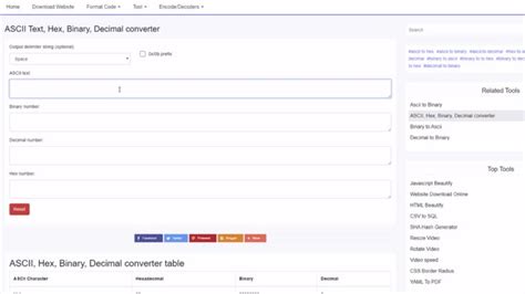 ascii text hex binary decimal converter