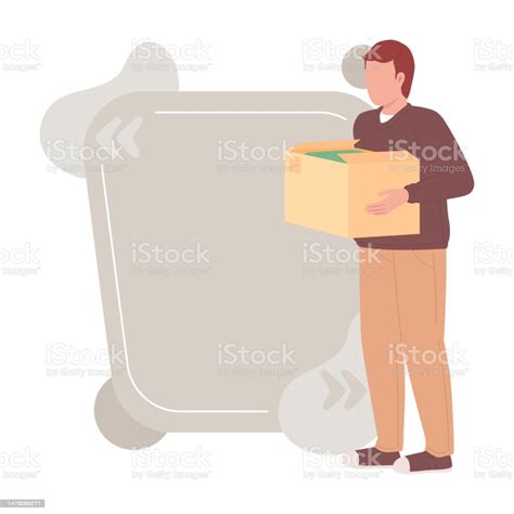 옷이 있는 골판지 상자를 들고 있는 남자는 평평한 문자가 있는 텍스트 상자를 인용합니다 개념에 대한 스톡 벡터 아트 및 기타 이미지 개념 공동체 교통 위반 티켓