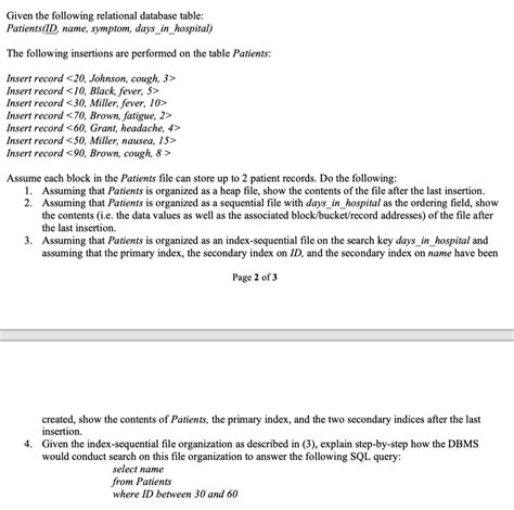 solved given the following relational database table