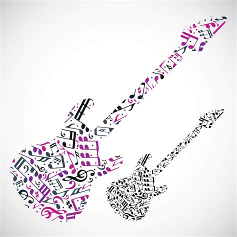 Premium Vector Bright Vector Bass Guitar Filled With Musical Notes Light Decorative Musical