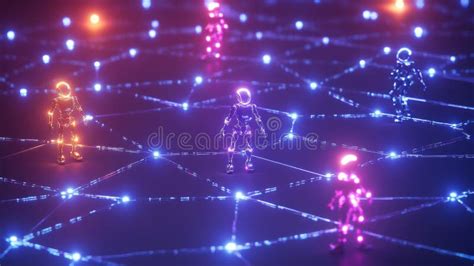 Glowing Network Of Connected Figures In A Digital World Stock