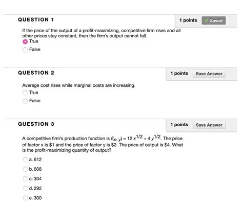 Solved Question 1 1 Points Saved If The Price Of The Output