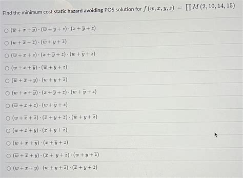 Solved Find The Minimum Cost Static Hazard Avoiding POS Chegg