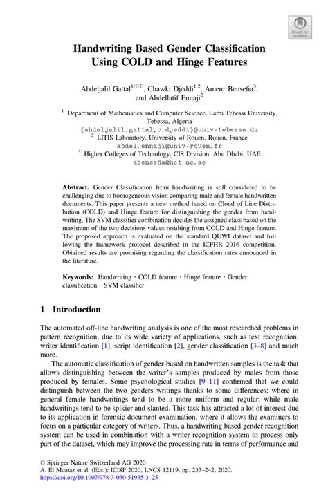PDF Handwriting Based Gender Classification Using COLD And Hinge Features