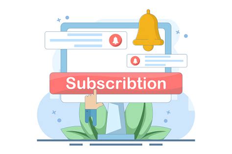 구독 서비스 개념 구독하여 최신 알림 및 정보를 받으십시오 벨이 있는 노트북 기술 및 프로그램 플랫 스타일 일러스트 디자인 가상현실에 대한 스톡 벡터 아트 및 기타 이미지