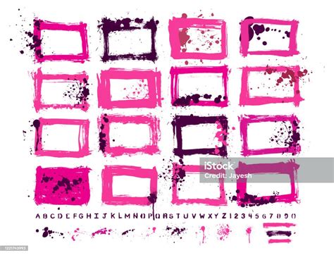 벡터 손으로 그린 텍스처 테두리 및 페인트 스플래시 세트 아티스트 자신의 컬렉션 컴퓨터 글자에 대한 스톡 벡터 아트 및 기타 이미지 컴퓨터 글자 그래피티 붓 Istock