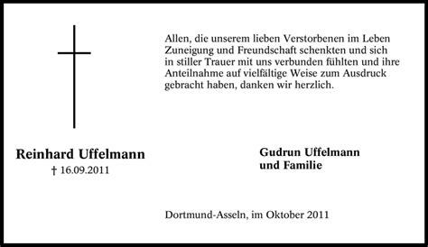 Traueranzeigen Von Reinhard Uffelmann Trauer In Nrwde