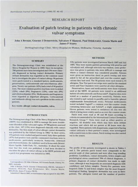 Research Report Evaluation Of Patch Testing In Patients With Chronic Vulvar Symptoms