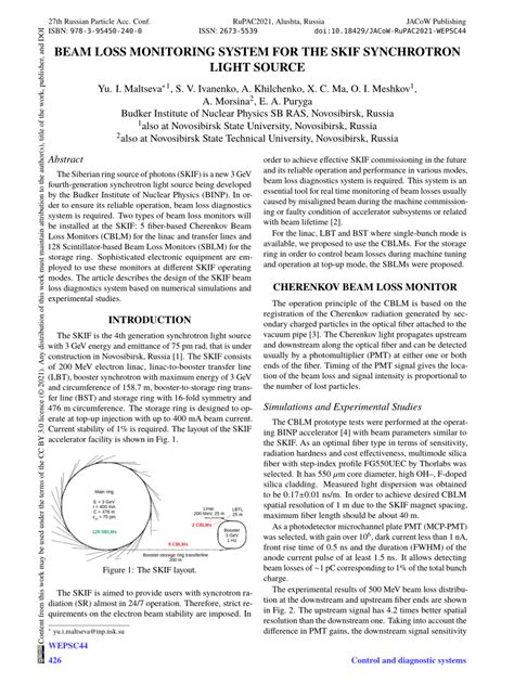 Pdf Beam Loss Monitoring System For The Skif Synchrotron Light Source