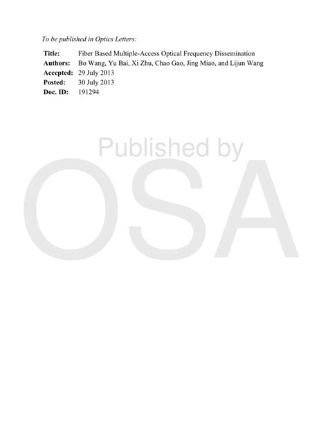 Pdf Fiber Based Multiple Access Optical Frequency Dissemination