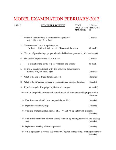 Kerala Hse Plus Two Computer Science Model Question Paper 2 Model
