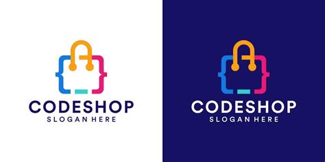 Colorful Coding Logo Design With Shopping Bag Design Template Modern Code Logo For Programmer