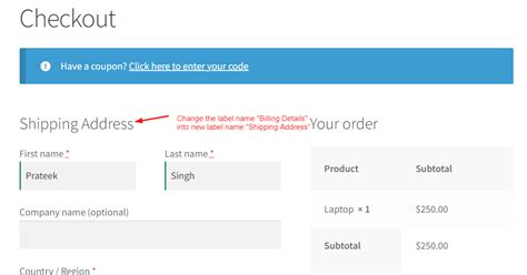 How To Change The Shipping Billing Details Heading In WooCommerce Checkout Tyche Softwares