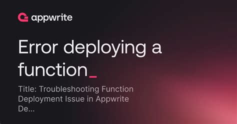 Error Deploying A Function Threads Appwrite