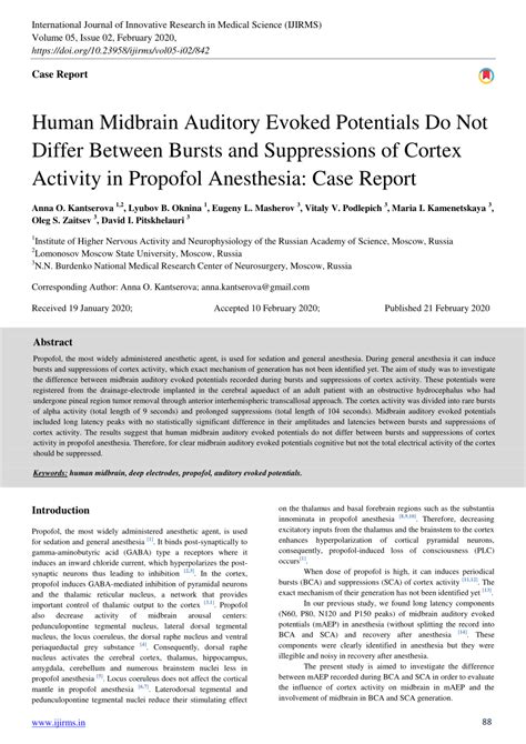 Pdf 2020 Human Midbrain Auditory Evoked Potentials Do Not Differ Between Bursts And