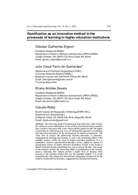 Pdf Gamification As An Innovative Method In The Processes Of Learning In Higher Education