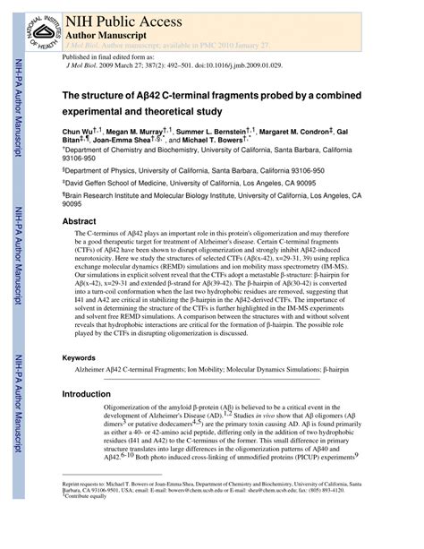 PDF The Structure of Aβ C Terminal Fragments Probed by a Combined Experimental and