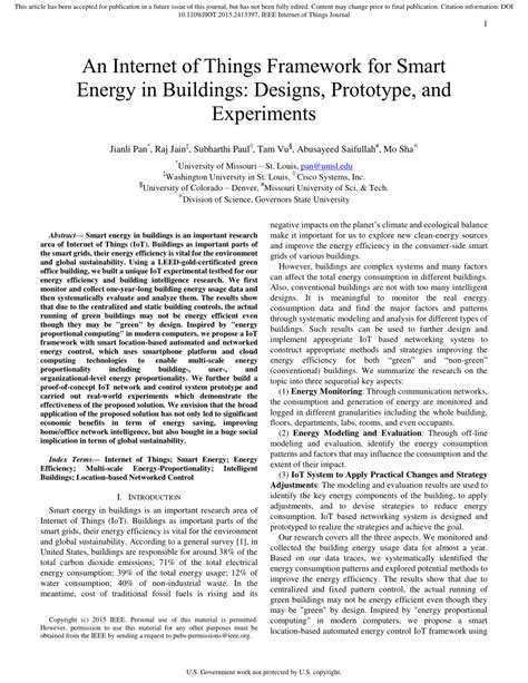 Pdf A Internet Of Things Framework For Smart Energy In Buildings Designs Prototype And