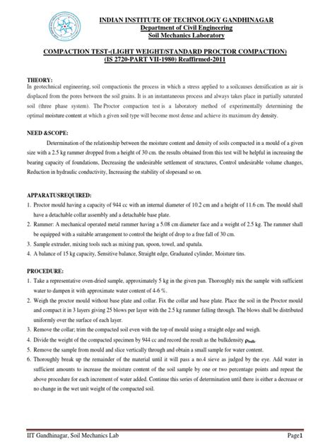 Standard Proctor Test Lab Manual Pdf Nature Natural Materials