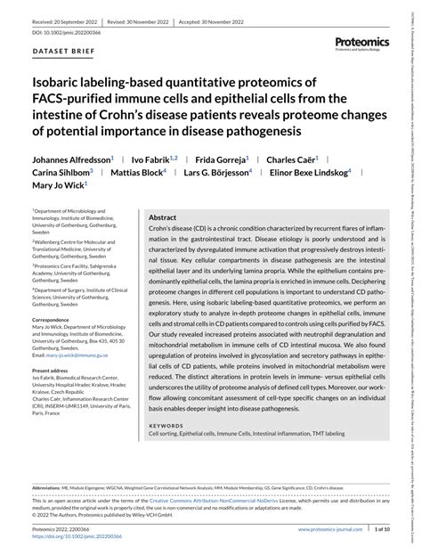 Pdf Isobaric Labeling‐based Quantitative Proteomics Of Facs‐purified Immune Cells And