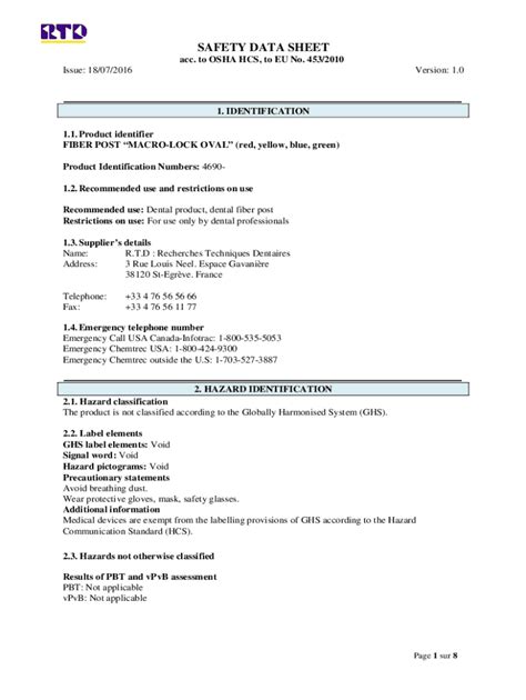 Fillable Online Safety Data Sheet Acc To OSHA HCS PDF Free Download Fax Email Print PdfFiller
