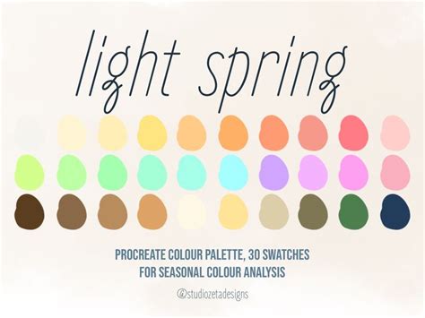 Light Spring Procreate Color Palette 30 Swatches Digital Download Instant Download Seasonal