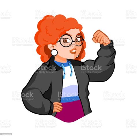 Vector Cartoon Cute Strong Female Character Isolated Stock Illustration