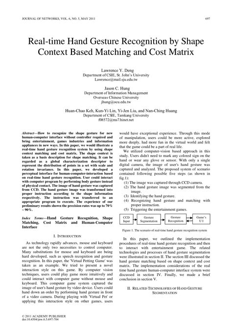 Pdf Real Time Hand Gesture Recognition By Shape Context Based Matching And Cost Matrix