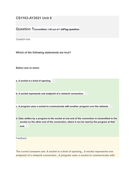 Unit 6 Quiz Cs1103 Ay2021 Cs1103 Ay2021 Unit 6 Question 1 Correctmark