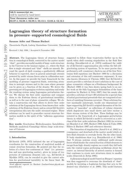 Pdf Lagrangian Theory Of Structure Formation In Pressure Supported Cosmological Fluids