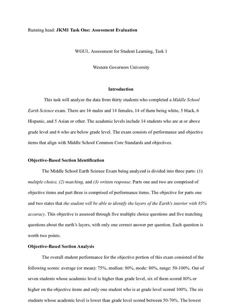 Jkm1 Task 1 Assessment Evaluationdocx Running Head Jkm1 Task One