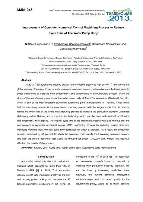 Pdf Improvement Of Computer Numerical Control Machining Process To Reduce Cycle Time Of The