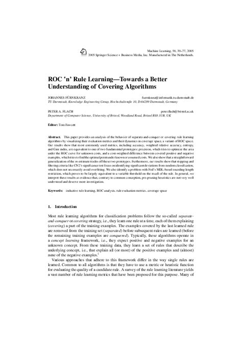 Pdf Roc N Rule Learning Towards A Better Understanding Of Covering