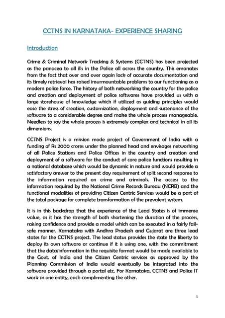 Cctns In Karnataka Experience Sharing Pdf