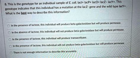 8 This Is The Genotype For An Individual Sample Of E Coli Lacl Lacp Laco Lacz Lacy This Mutation