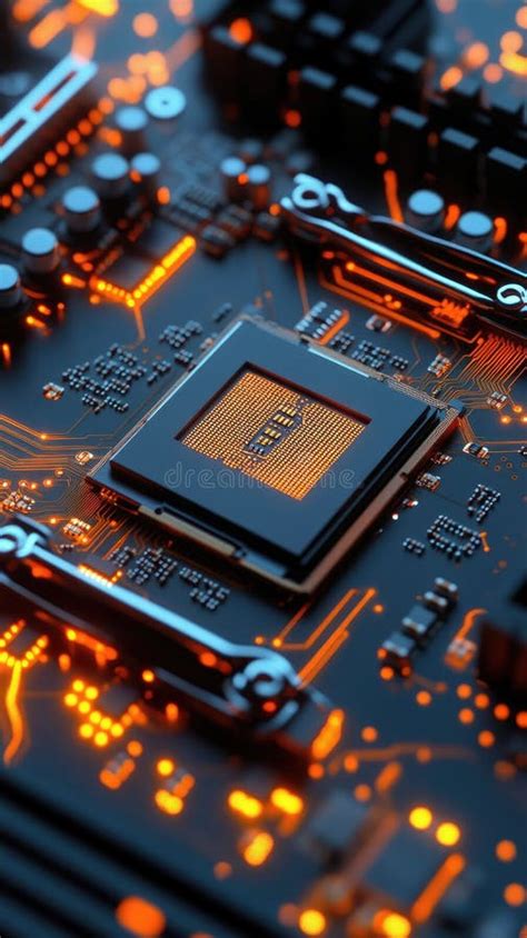 Microchip On Motherboard Electronic Circuit Board Close Up Stock