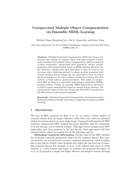 Pdf Unsupervised Multiple Object Cosegmentation Via Ensemble Miml