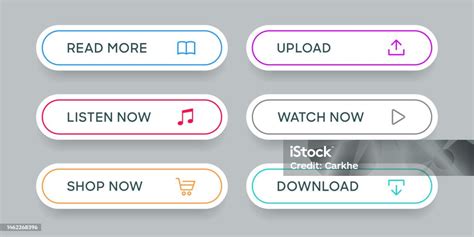 3d Click Here Web Buttons Set Of Action Button Hand Cursor And Arrow