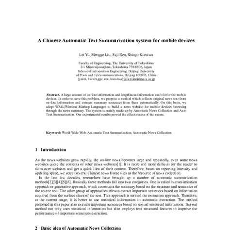 A Chinese Automatic Text Summarization System For Mobile Devices Acl Anthology